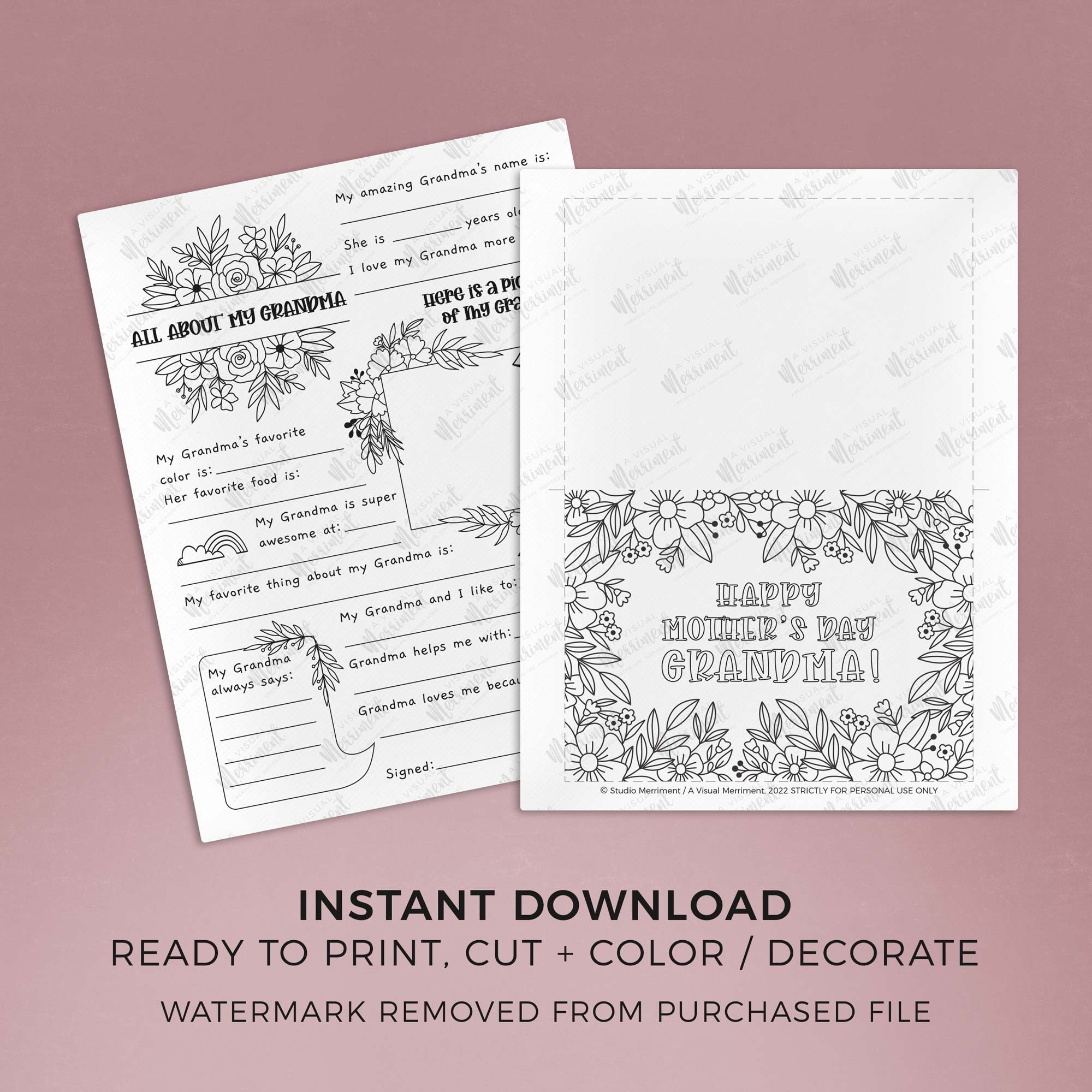 Printable Coloring Grandmother Card All About Grandma Bundle Happy ...