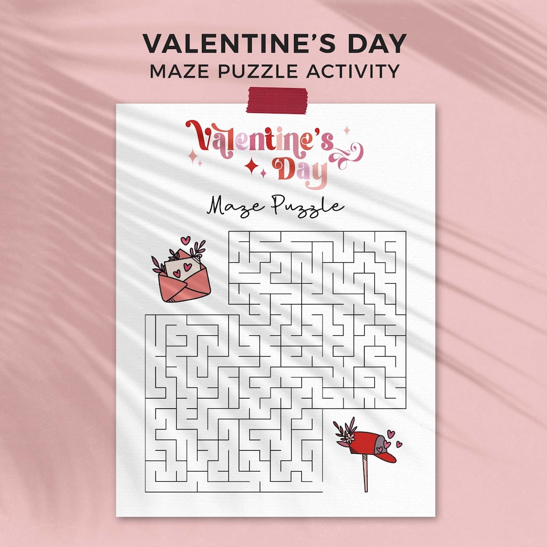 Valentine's Day Printable Game, Maze Puzzle | Groovy Retro Party, Kids ...