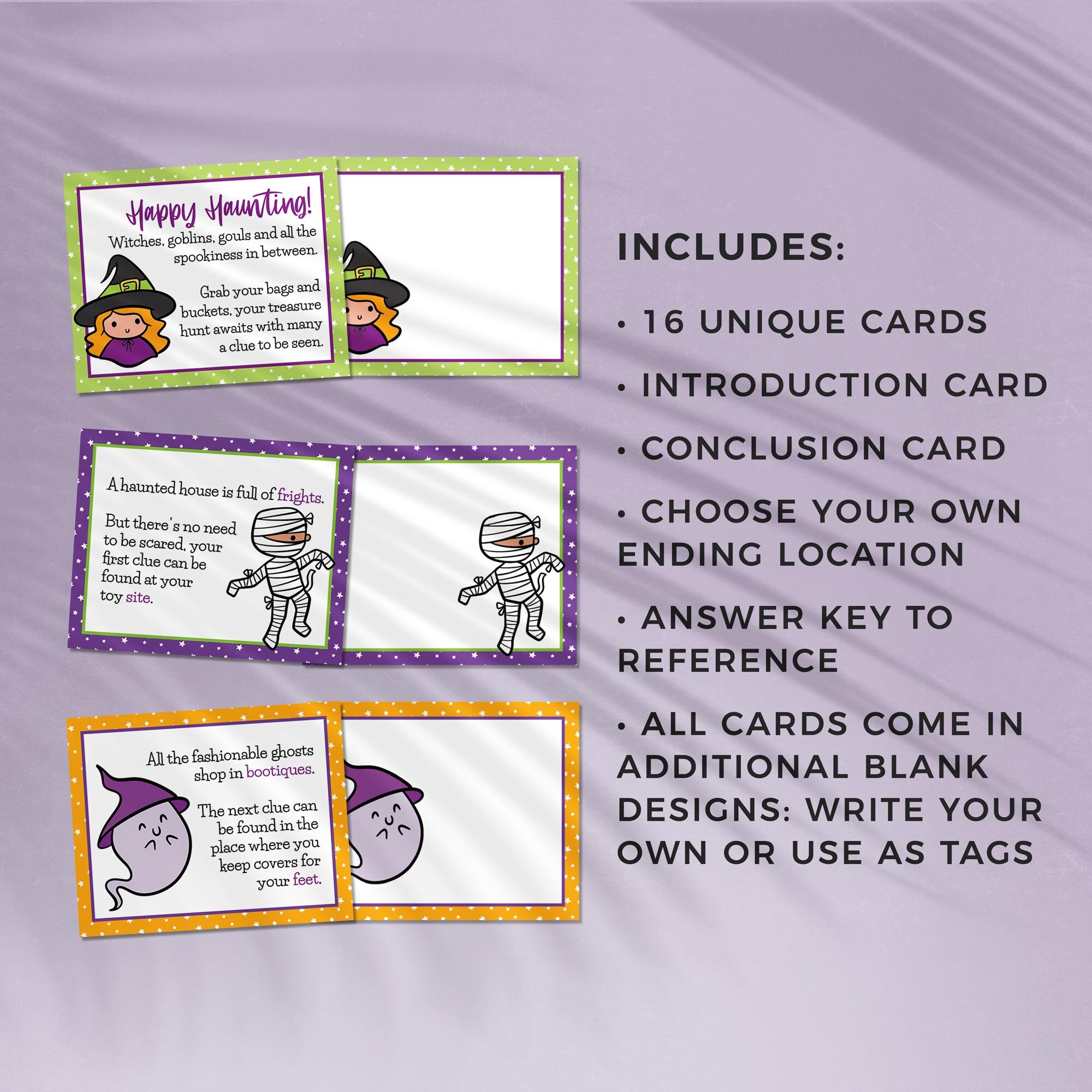Indoor Halloween Scavenger Hunt Game for Kids, Printable Clue Cards ...