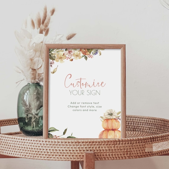 Fall Pumpkin Stack editable party sign template | Thanksgiving gold ...