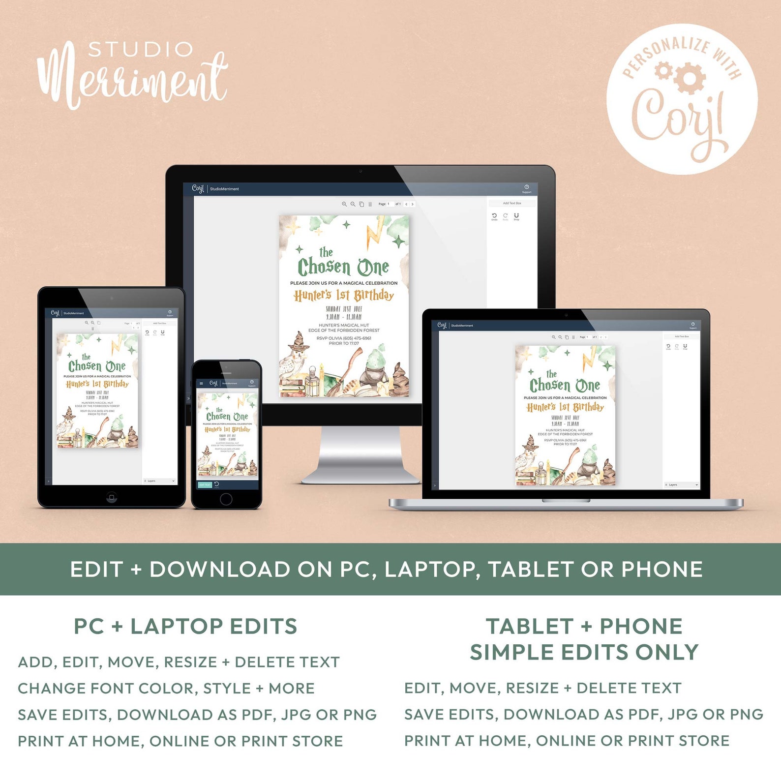 The Chosen One Magical Party Invitation Editable Printable | 1st ...