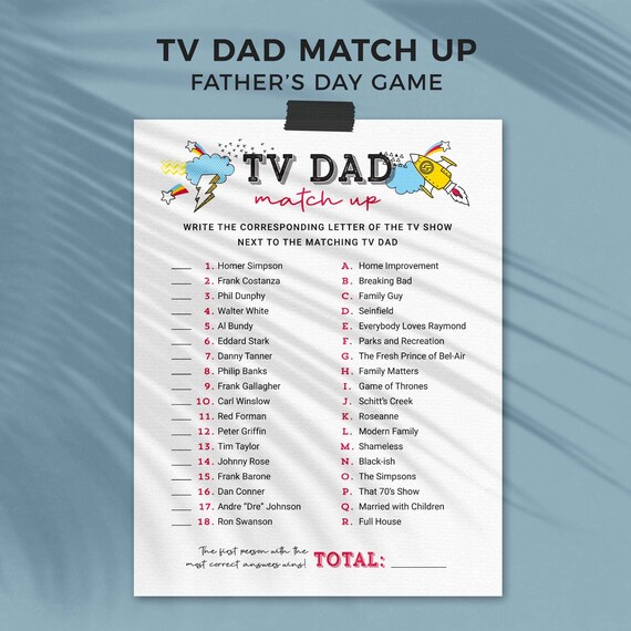 Father's Day Printable Game, TV Dad Match Up activity | Famous ...