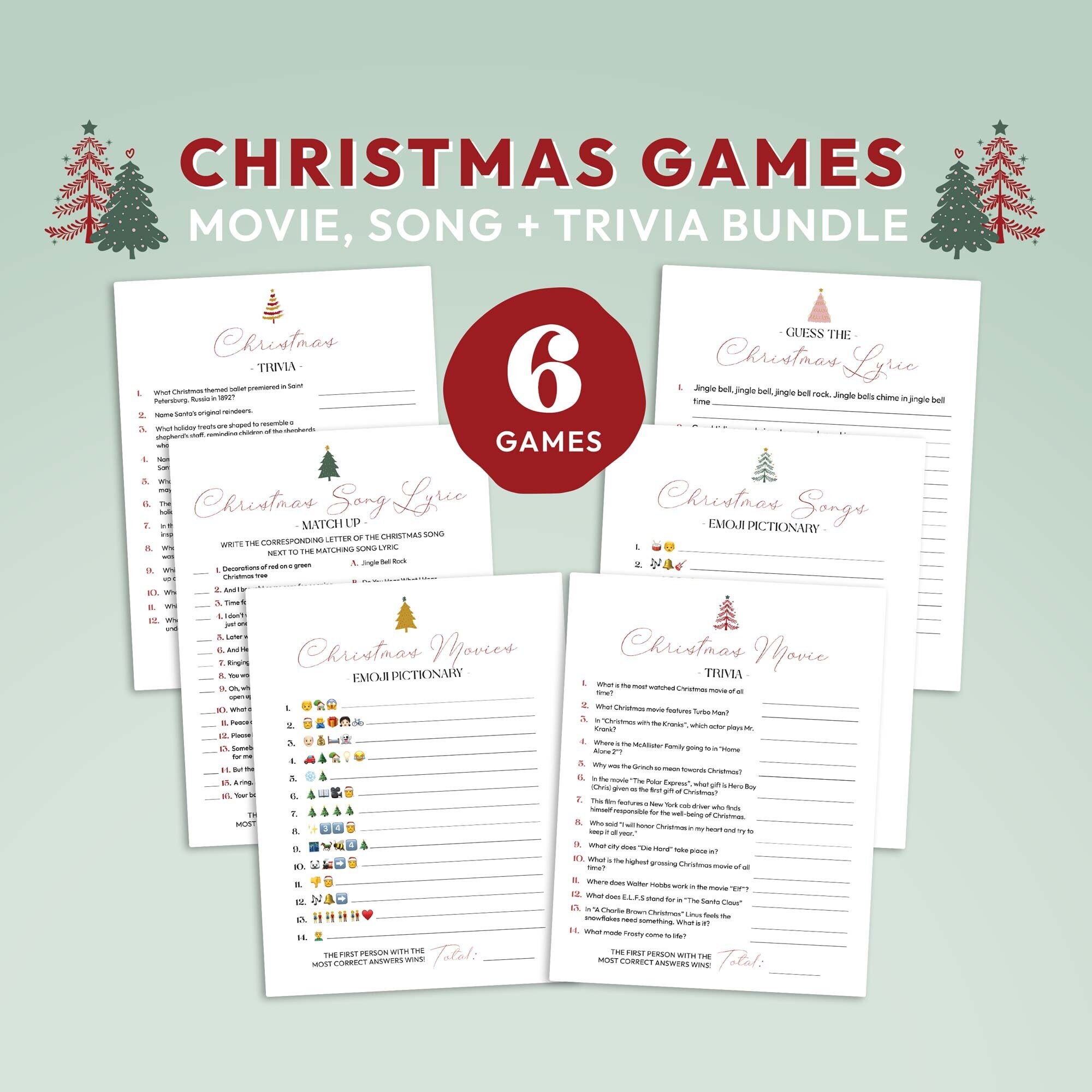 6 Printable Christmas Games Bundle Movies Songs Trivia - Etsy