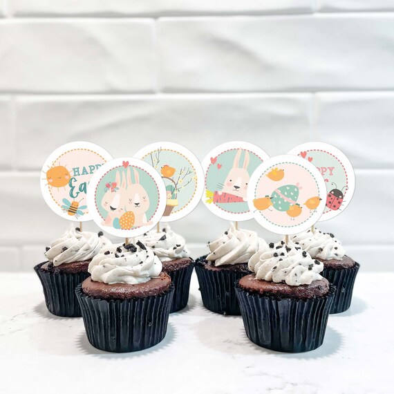 Printable Easter Cupcake Toppers | Spring Happy Easter party cake decor ...