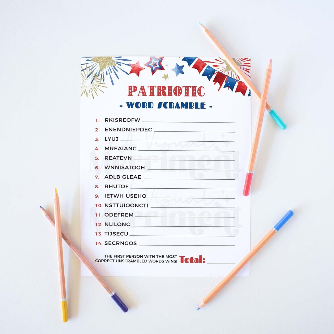 4th of July Patriotic Printable Game, Word Scramble | Independence Day ...