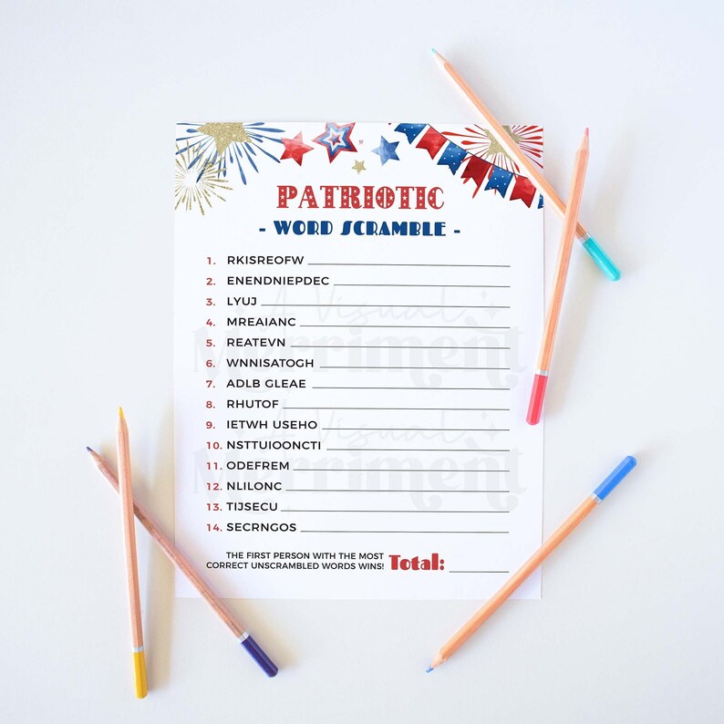 4th of July Patriotic Printable Game, Word Scramble Independence Day ...