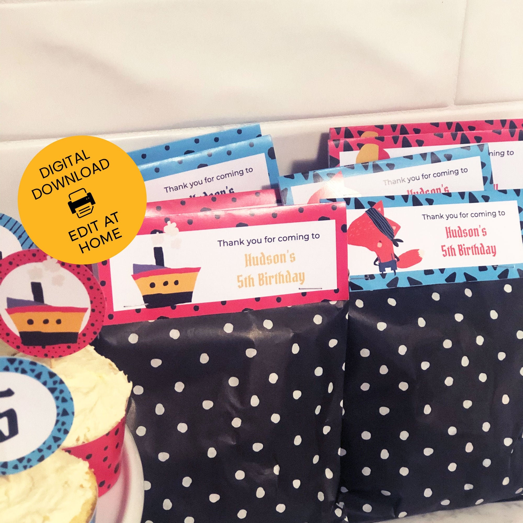 Pirate Treat Bag Toppers Editable Cards Pirate Birthday - Etsy