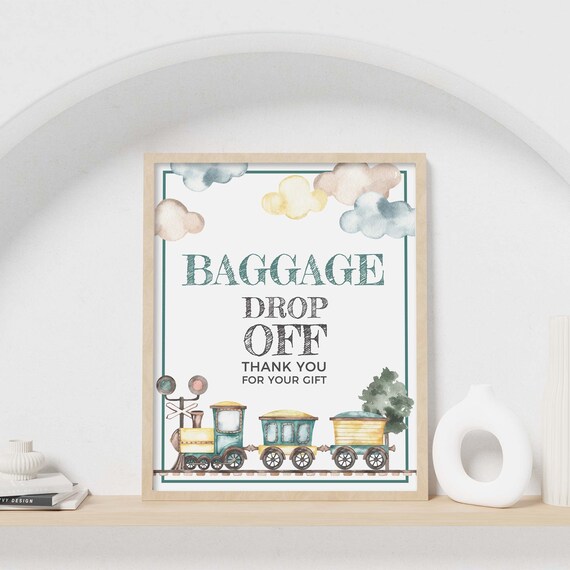Vintage Train Party printable sign, baggage drop off gift table decor ...