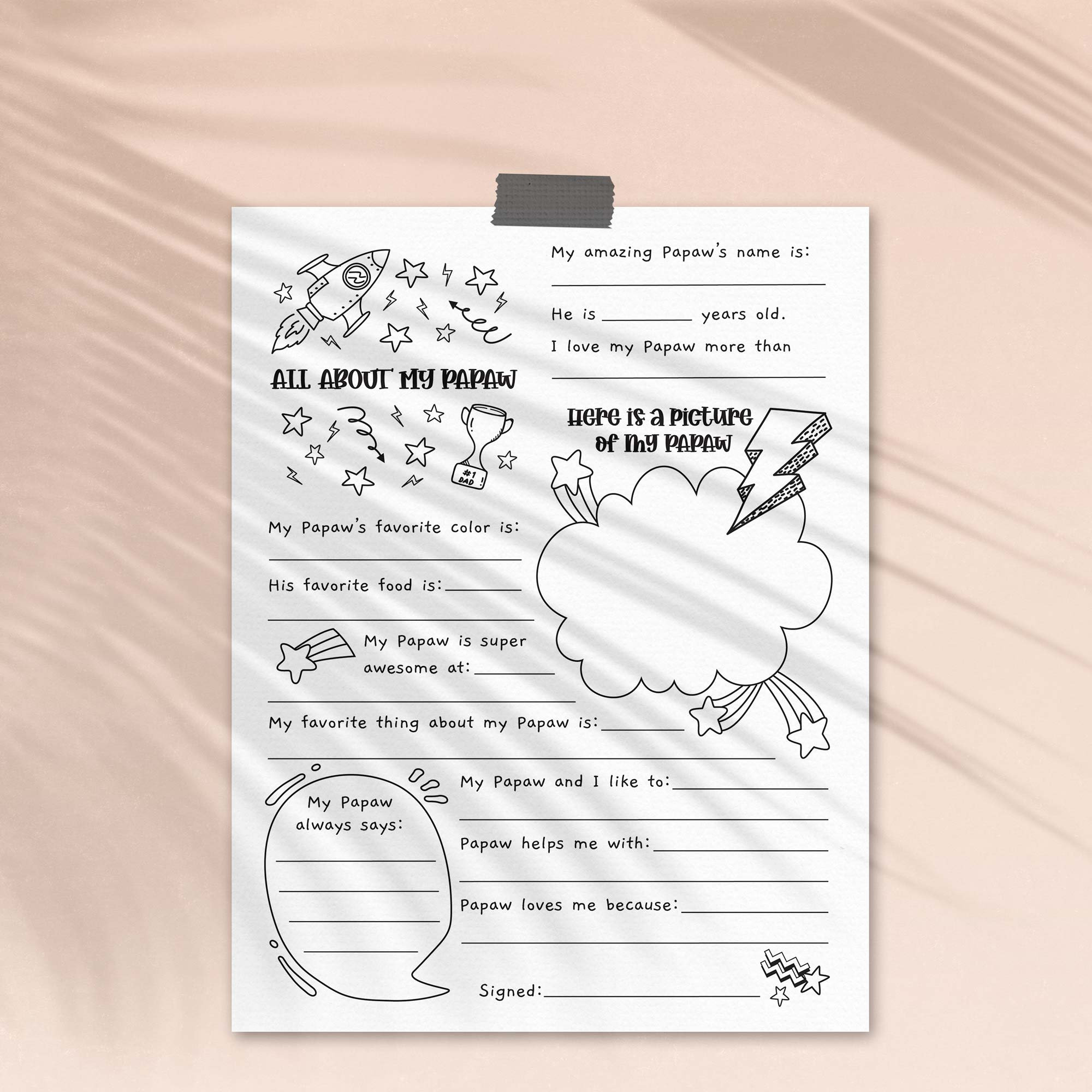 All About Papaw Father's Day Printable Gift Questionnaire | Fill in the ...