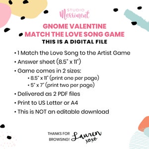 Valentine's Day Printable Game, Match the Love Song Music Activity ...