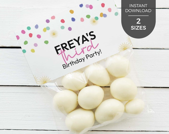 Printable Happy Birthday Treat Bag Toppers Rainbow Confetti Birthday ...