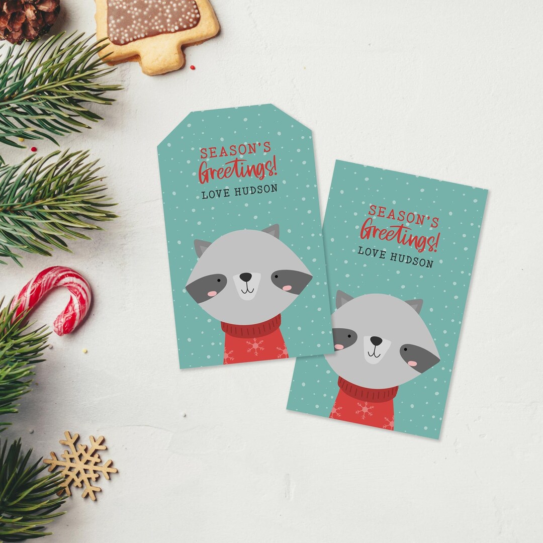 Christmas Gift Tag Printable Raccoon Editable Instant Download | Cute ...