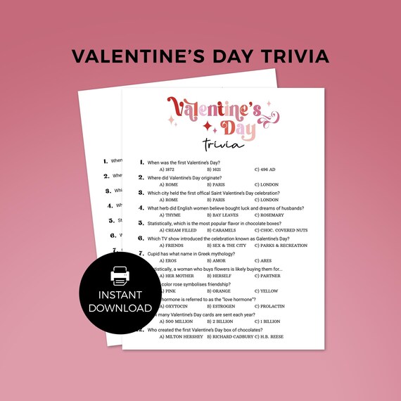 Valentines Day Printable Game Valentine Trivia Activity Groovy