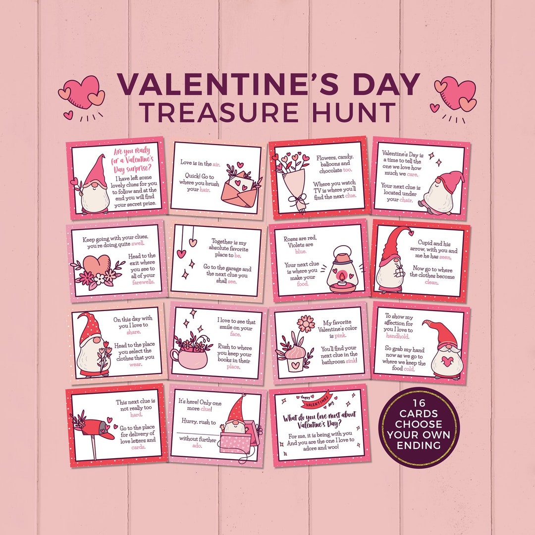 Valentine's Day Treasure Hunt, Scavenger Hunt Clues for Kids, Teens or ...