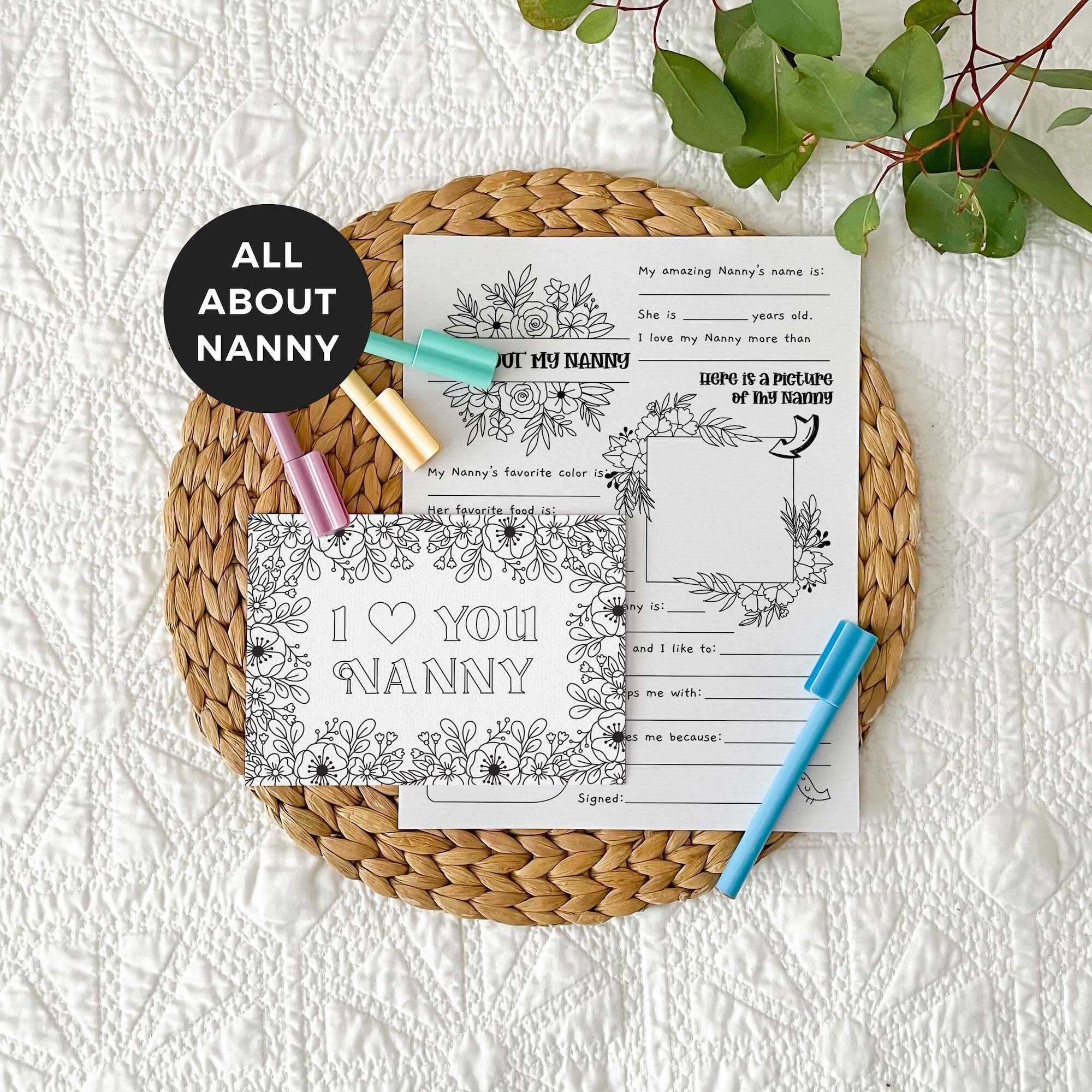 Love You Nanny Printable Coloring Grandmother Card All About - Etsy