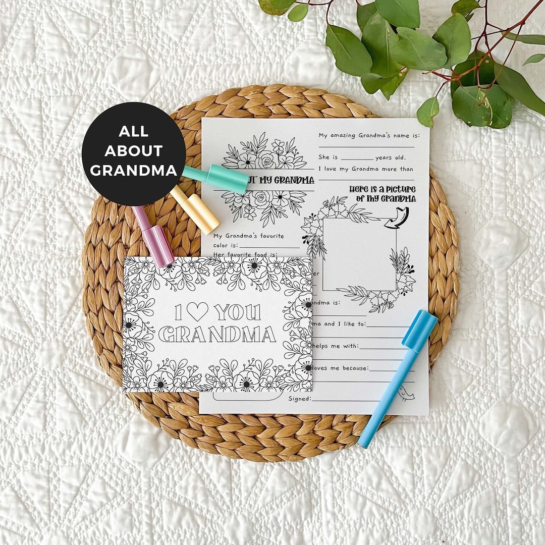 Love You Grandma Printable Coloring Card + All About Grandma Bundle ...