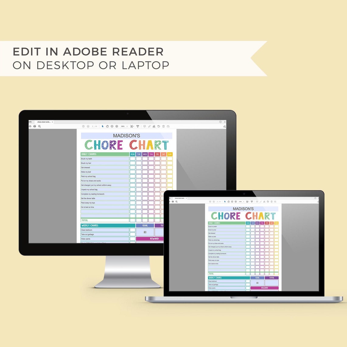 Rainbow Chore Chart for Kids Editable Printable Daily - Etsy