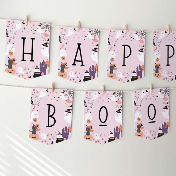 Halloween Banner, Happy Boo Day pink ghost | Cute girl's Halloween ...