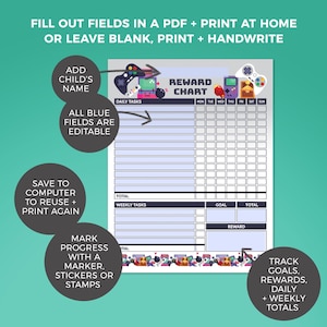 Gamer Reward Chart for Kids, Editable Printable | Video Game Daily ...