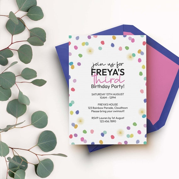 Rainbow Confetti Party Invitation, editable printable | DIY invite ...