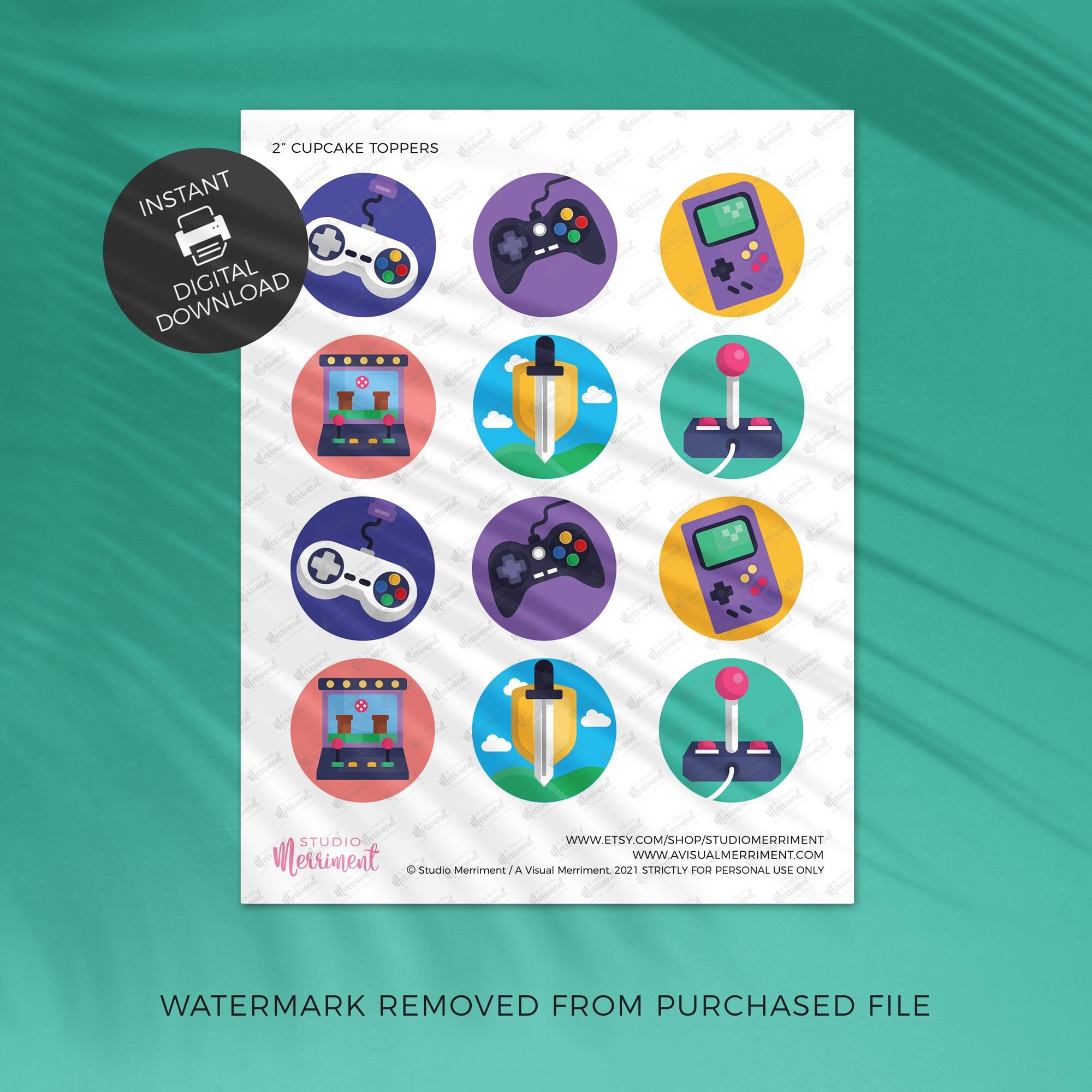 Gamer Cupcake Topper Printable Game on Birthday Favor Tags - Etsy