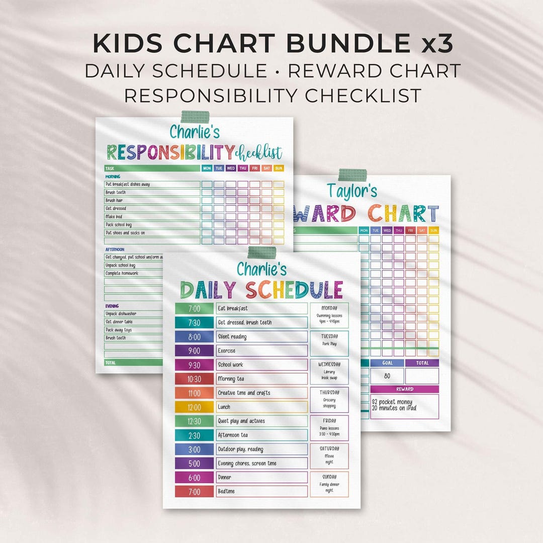 Rainbow Editable Chart Bundle for Kids: Daily Schedule, Reward Chart ...