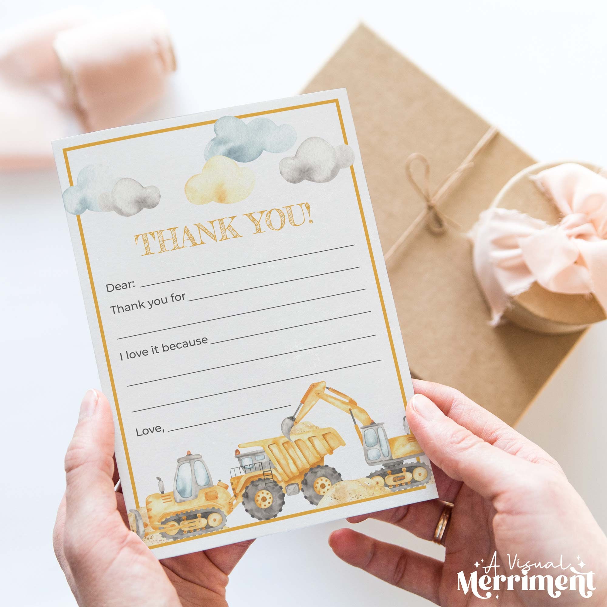 Construction Printable Thank You Card for Kids, Fill in the Blank ...