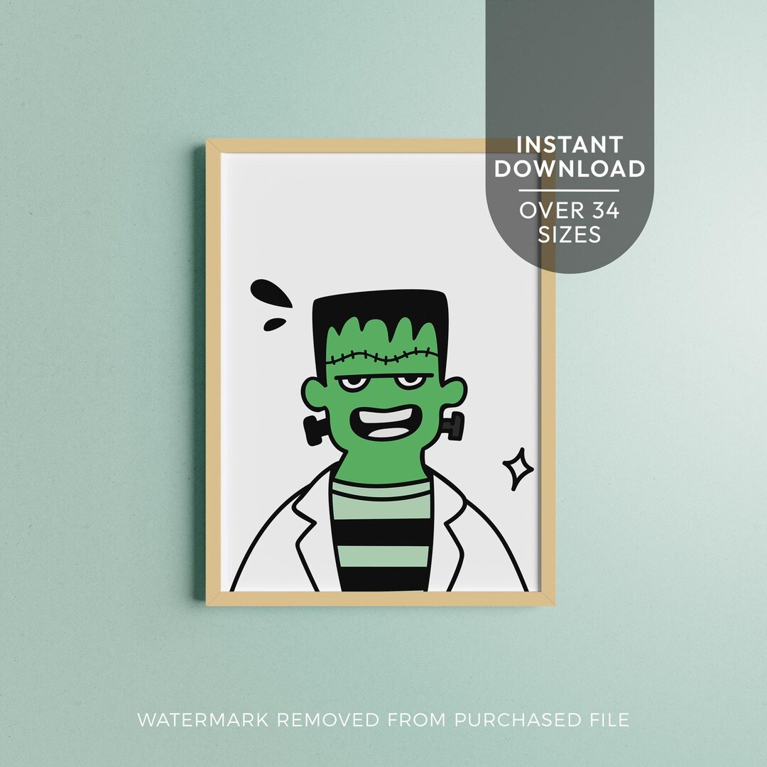 Halloween Wall Art Printable, Frankenstein | Spooky Kawaii Cartoon ...