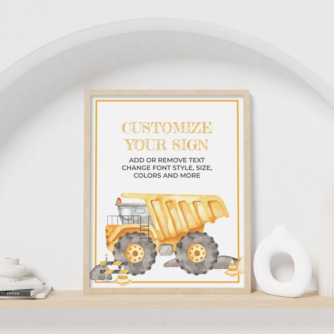 Editable Dump Truck Construction Birthday Party Welcome Sign | Custom ...