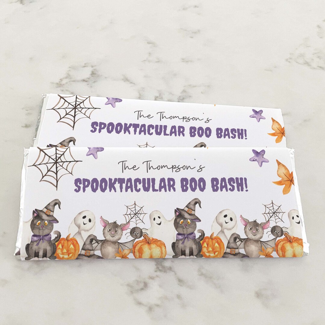 Halloween Candy Wrapper Editable Printable | Cute Watercolor Chocolate ...