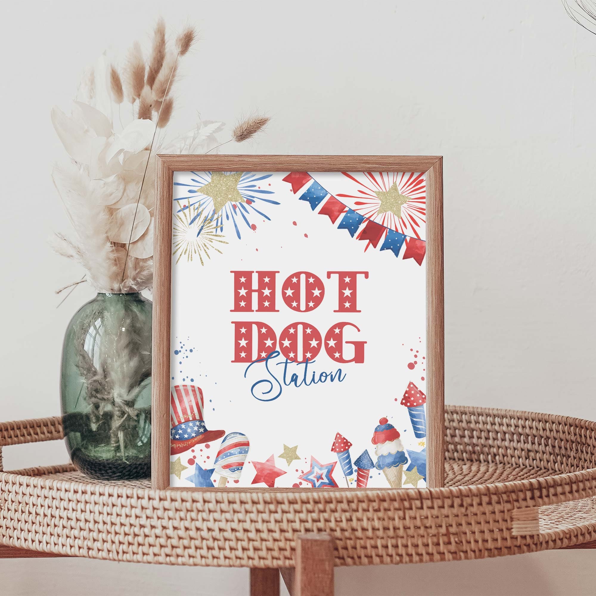 4th of July Party Sign, Hot Dog Station Printable Food Table Decor ...