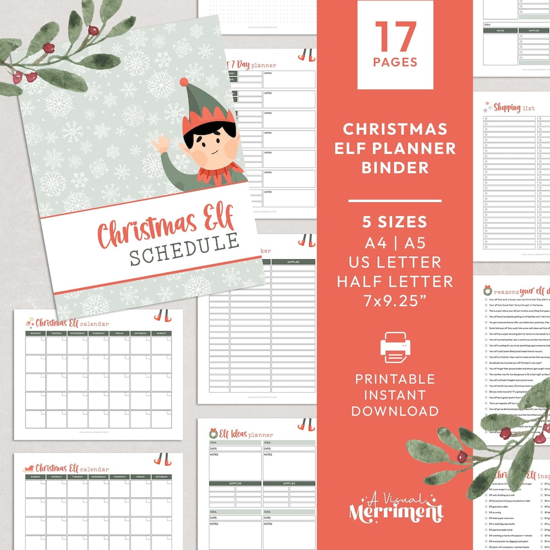 Printable Christmas Elf Schedule Planner Calendar | Green Holiday Elf ...