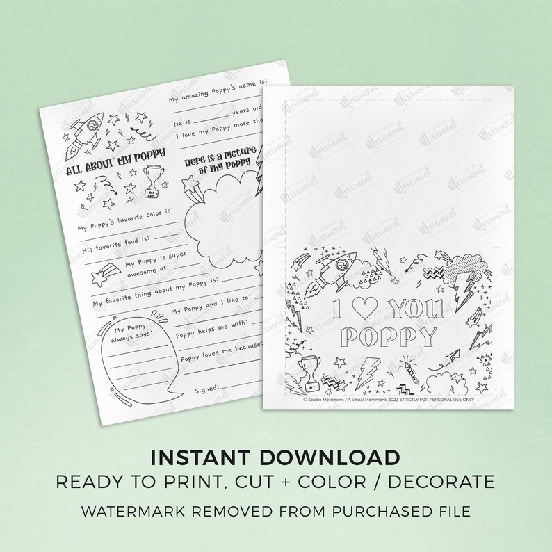 Love You Poppy Printable Coloring Grandfather Card All About Poppy ...