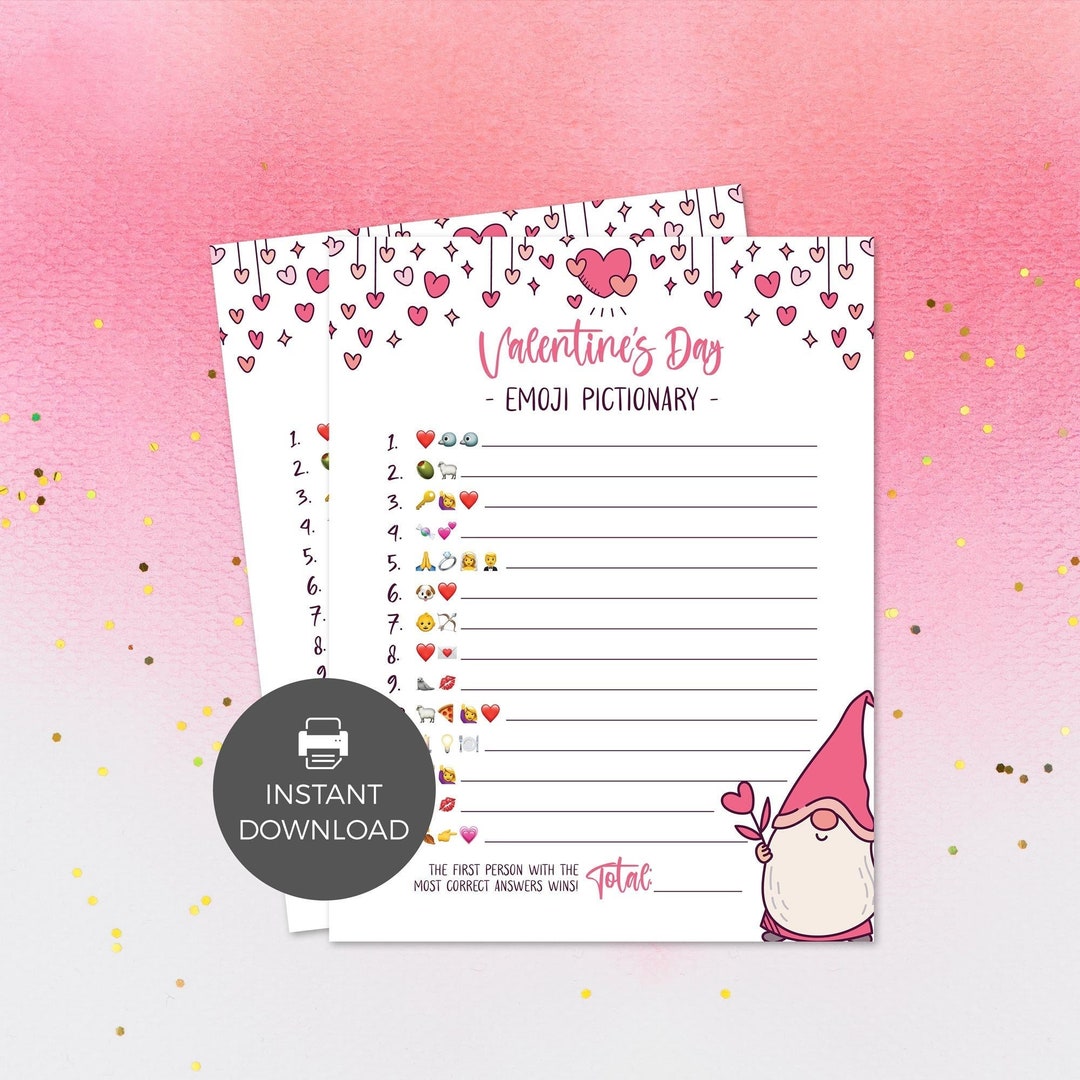 Valentines Day Printable Game, Emoji Pictionary Love Theme | Kids, Teen ...