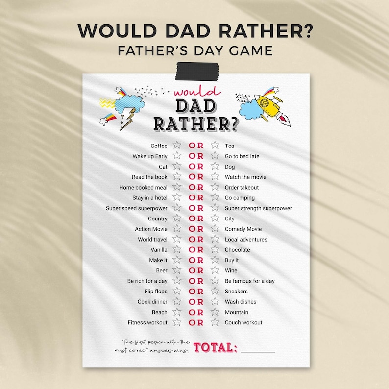 Father's Day Printable Game, Would You Rather Dad Activity | Superhero ...