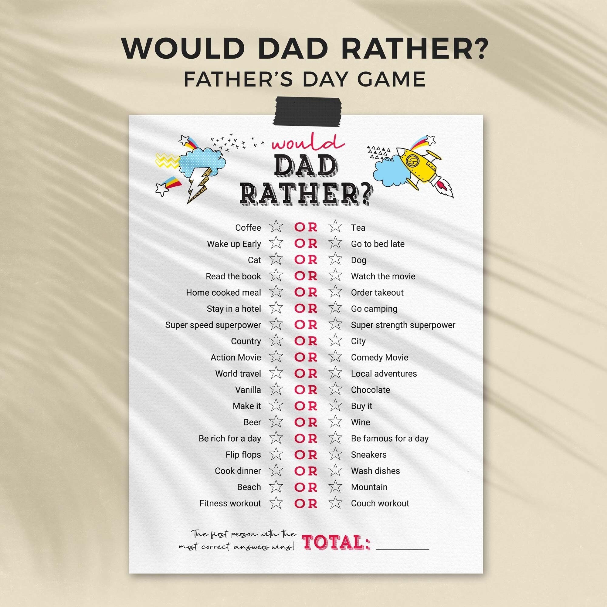 Father's Day Printable Game, Would You Rather Dad Activity | Superhero ...