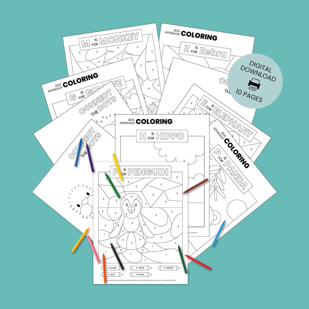 Kids Zoo Animals Mix BUNDLE Coloring Sheets, Color by Number, Connect ...