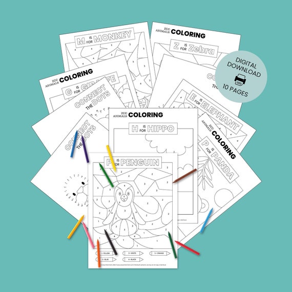 Kids Zoo Animals Mix BUNDLE | Coloring Sheets, Color by Number, Connect ...