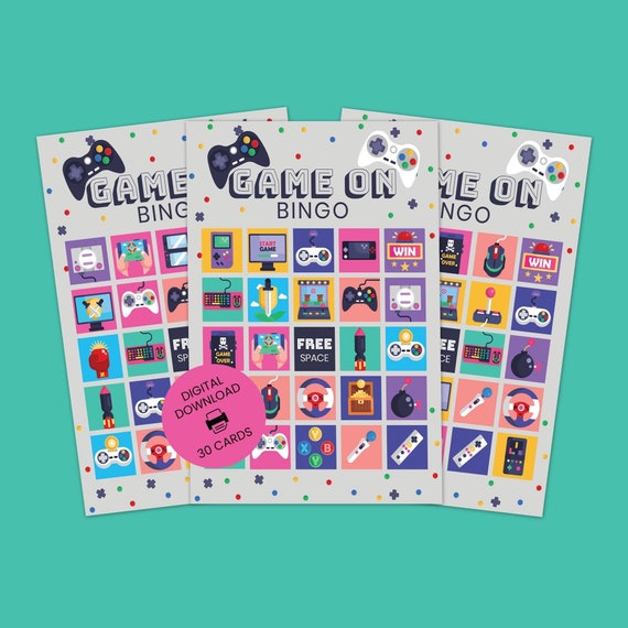 GAME ON Video Game Bingo Party Game 30 Unique Cards | Boys Party Game ...