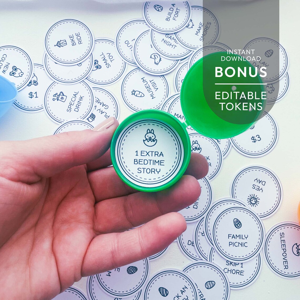 60 Printable Easter Egg Tokens Editable | Black & White Reward Coin ...