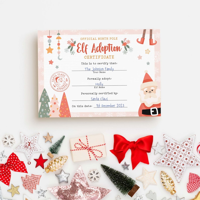 Editable Christmas Elf Adoption Certificate | Adopt a New Christmas Elf ...