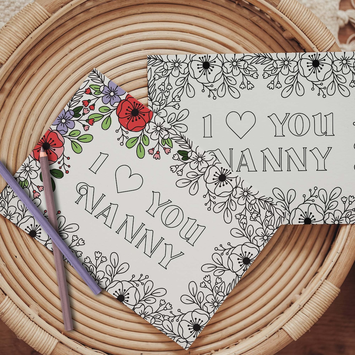 Love You Nanny Printable Coloring Card | Nan Mother's Day Gift, DIY ...