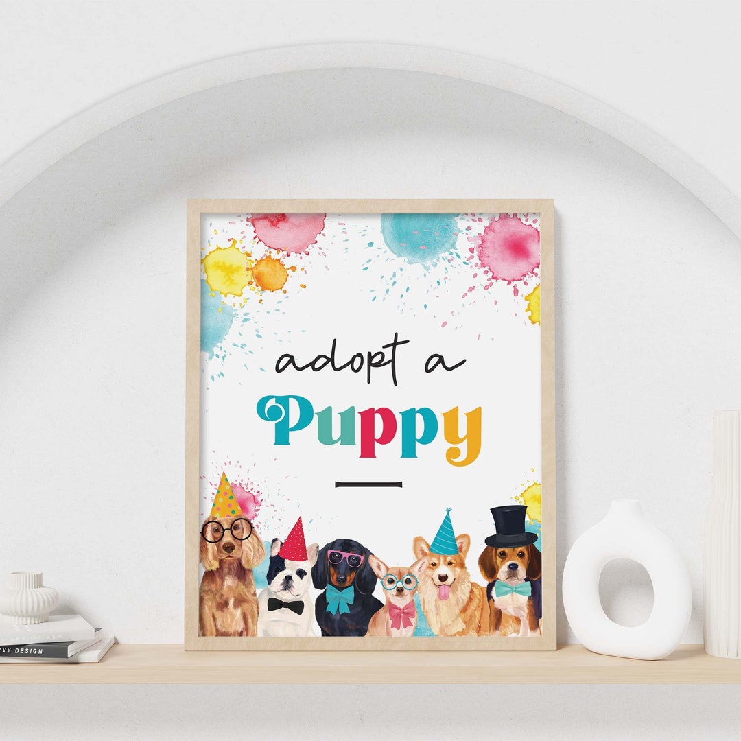 Adopt a Puppy Sign | Printable Table Decor for Boy or Girl Dog Party ...