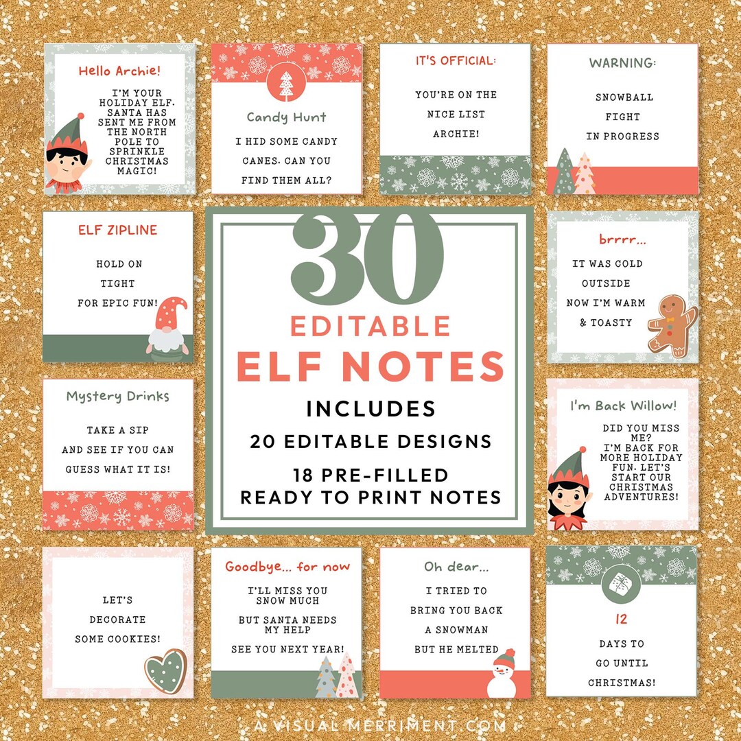 Editable Printable Elf Notes & Activity Cards | Christmas Elf Letters ...