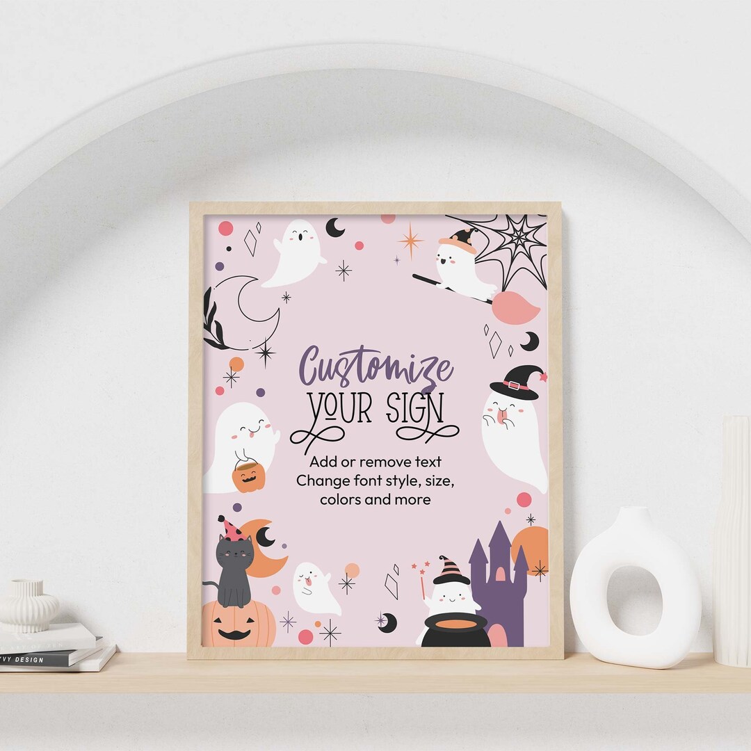 Plantilla editable de letrero de fiesta de fantasma rosa de Halloween ...