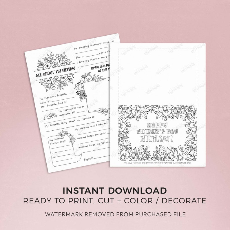 Printable Coloring Grandmother Card All About Memaw Bundle - Etsy