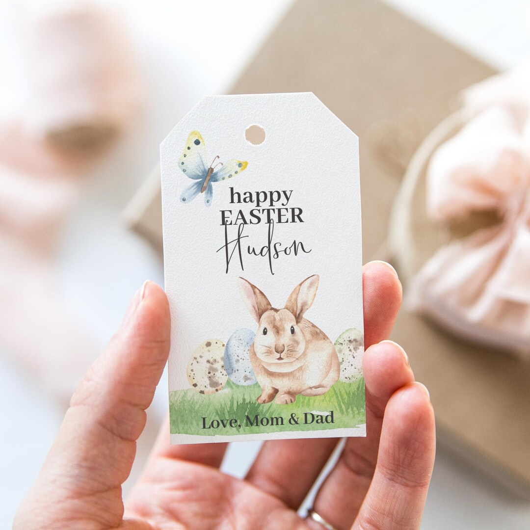 Editable Easter Gift Tag Template, Cottage Bunny + Butterfly ...