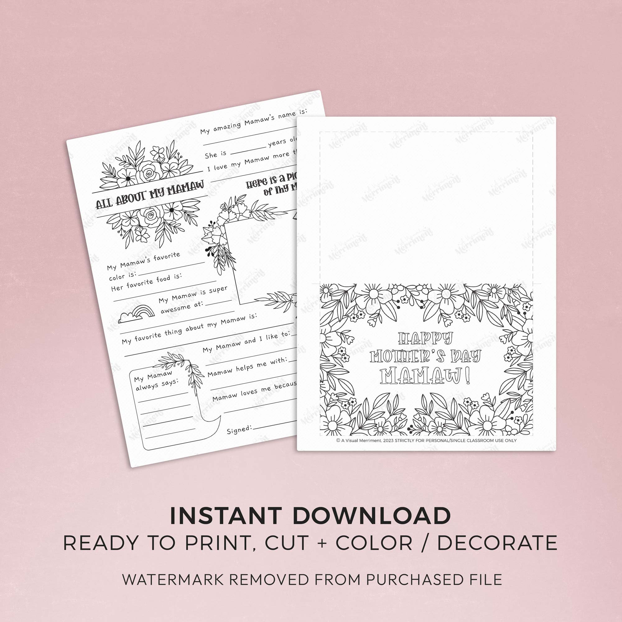 Printable Coloring Grandmother Card All About Mamaw Bundle Happy Mother ...