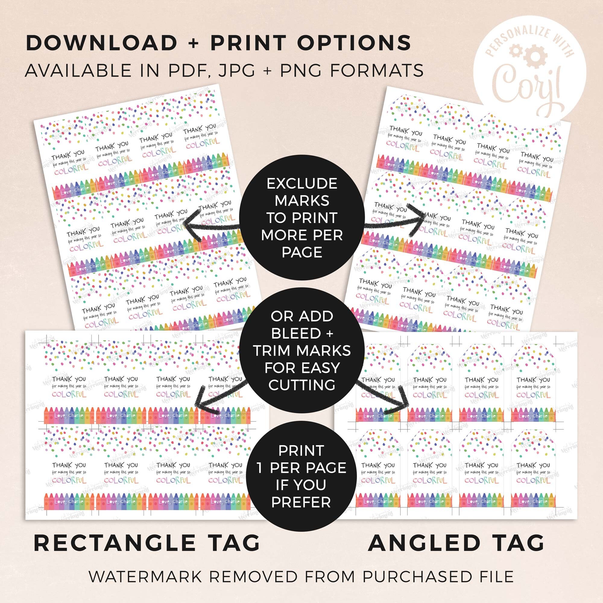 Editable Printable Gift Tag, Thank You for Making This Year Colorful ...