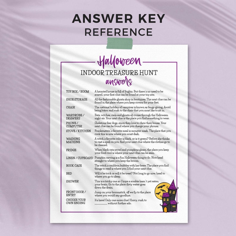 Indoor Halloween Scavenger Hunt Game for Kids, Printable Clue Cards ...